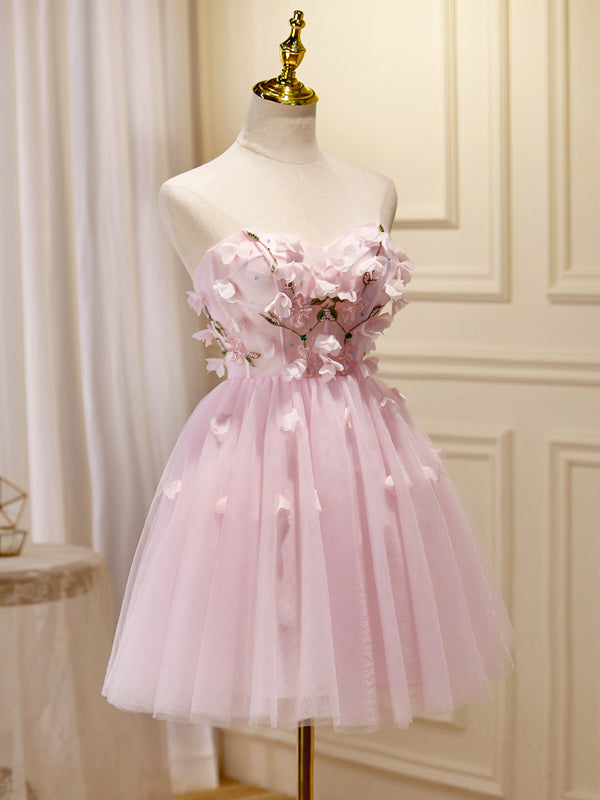 A-line Sweetheart Pink Homecoming Dress Cute Graduation Dress Floral S ...