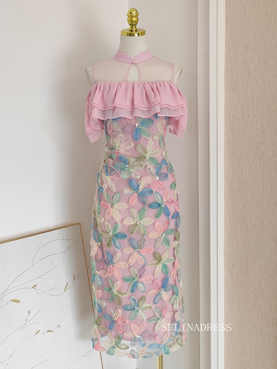 Chic Sheath/Column High Neck Beautiful Short Prom Dress Pink Homecomin ...