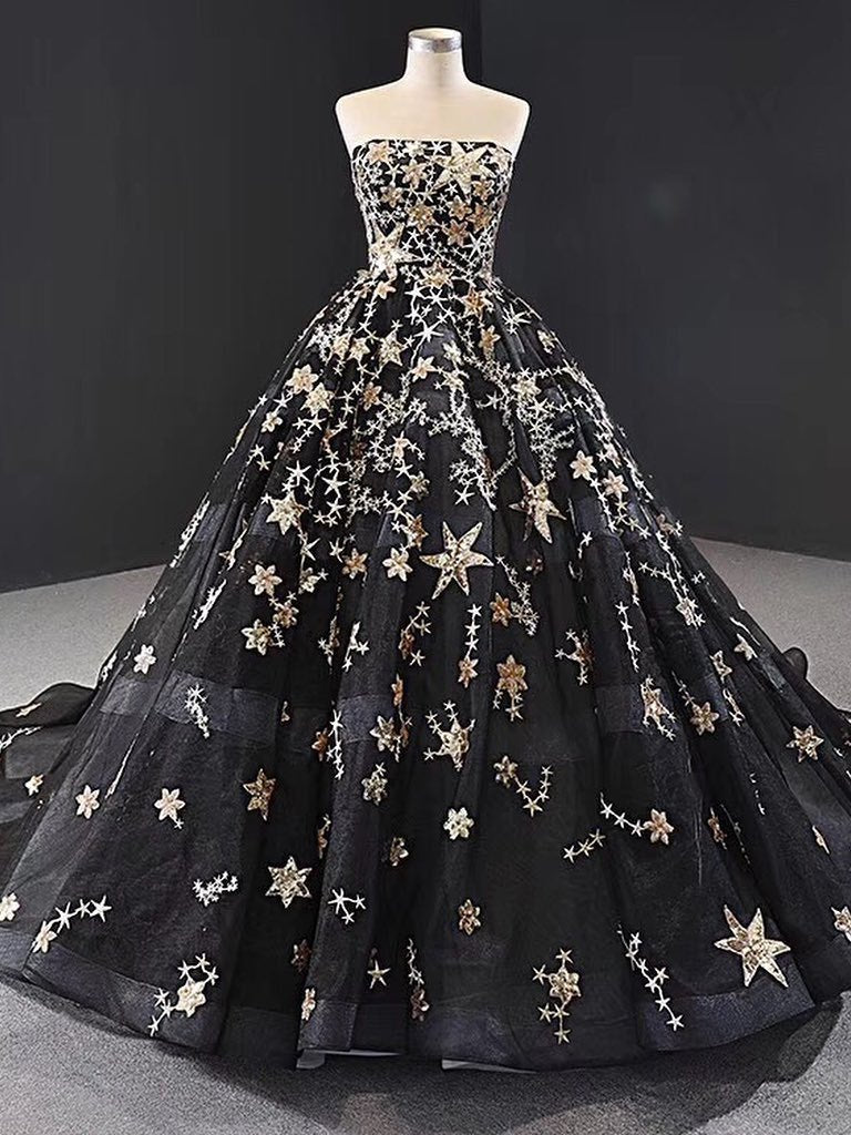 Black Strapless Ball Gown