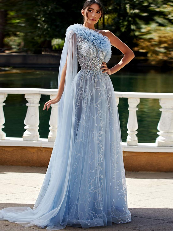 Baby Blue Prom Dress One Shoulder