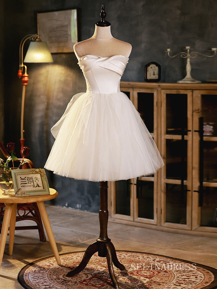 A-line Strapless Cute Homecoming Dress White Short Prom Dresses EDS010 ...