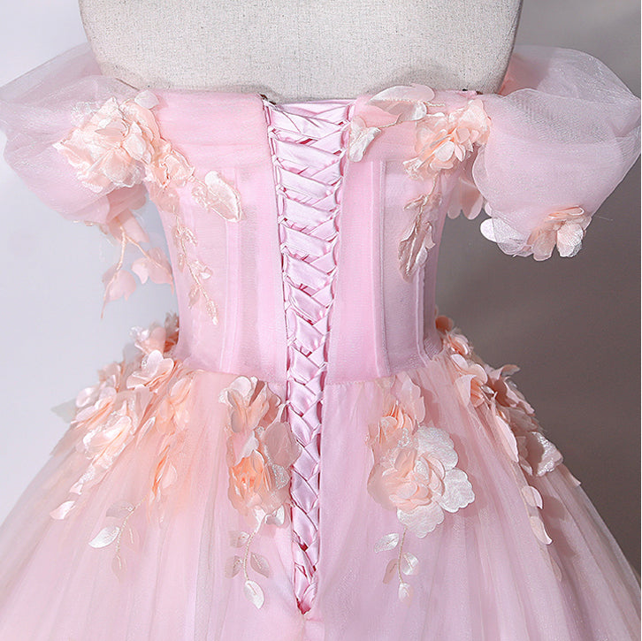 Chic Beautiful Pink Ball Gown Elegant Princess Dress 3D Floral Lace Ev ...