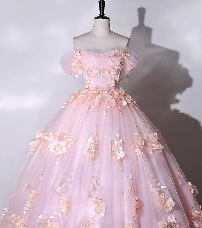 Chic Beautiful Pink Ball Gown Elegant Princess Dress 3D Floral Lace Ev ...