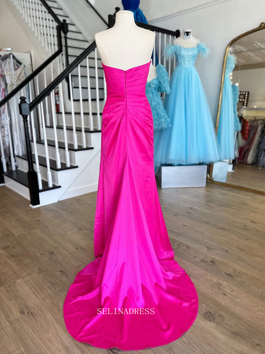 Chic Sheath/Column Sweetheart Beaded Long Prom Dress Hot Pink Elegant ...