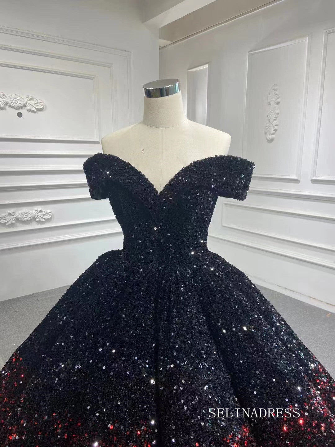 Luxury Off-the-shoulder Ball Gown Ombre Sparkly Prom Dress Quincess Dr ...