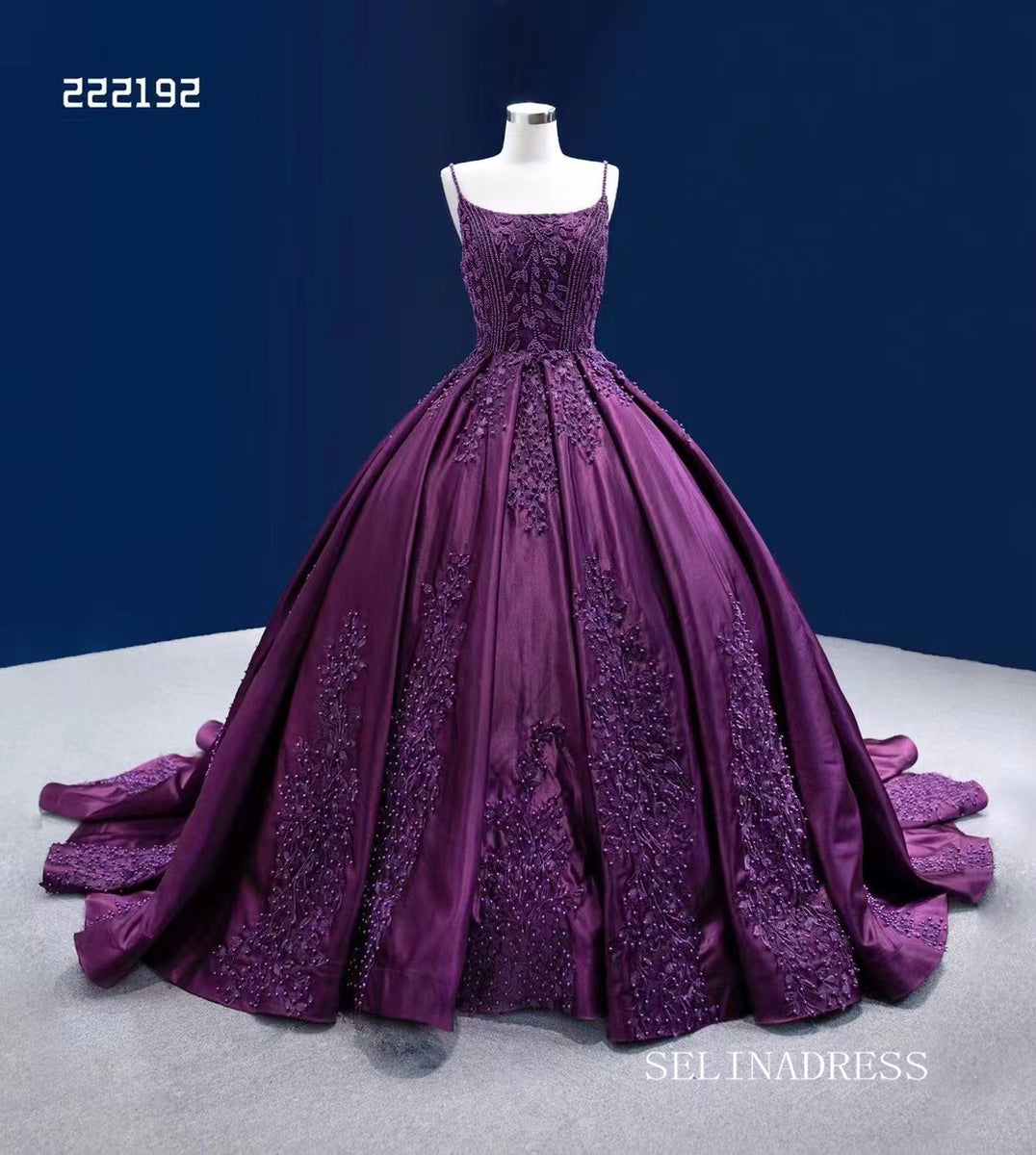 Luxury Spaghetti Straps Ball Gown Ombre Grape Beaded Prom Dress Quince ...