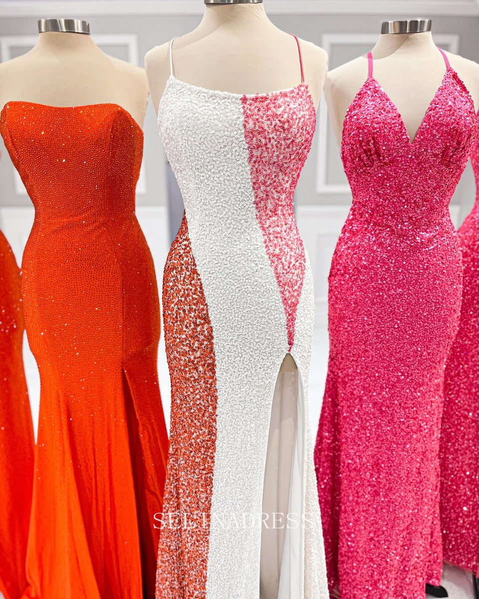 Mermaid Spaghetti Straps Sequins Long Prom Dress Modest Party Dress Ev ...