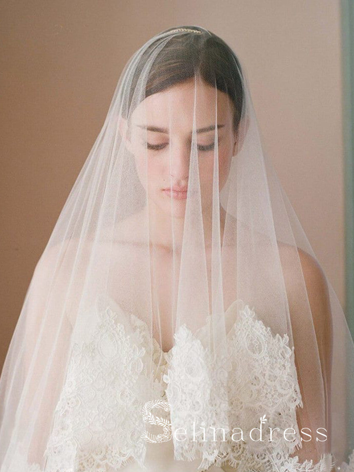 Traditional Drop Veils Ivory Tulle & Lace Wedding Veil ALC008 – selinadress